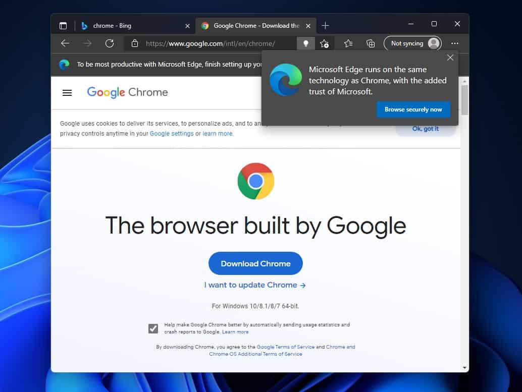 Windows 11 Edge 彈出警告 阻用戶下載 Chrome - 流動日報